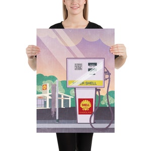Shell Vintage Gas Pump Wall Art - 1970s Gas Station Art Print - Man ...