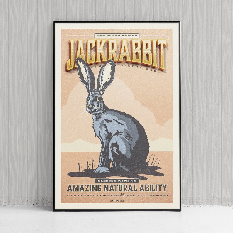 Retro Style Humorous Jackrabbit Poster - Jackrabbit Print - American ...