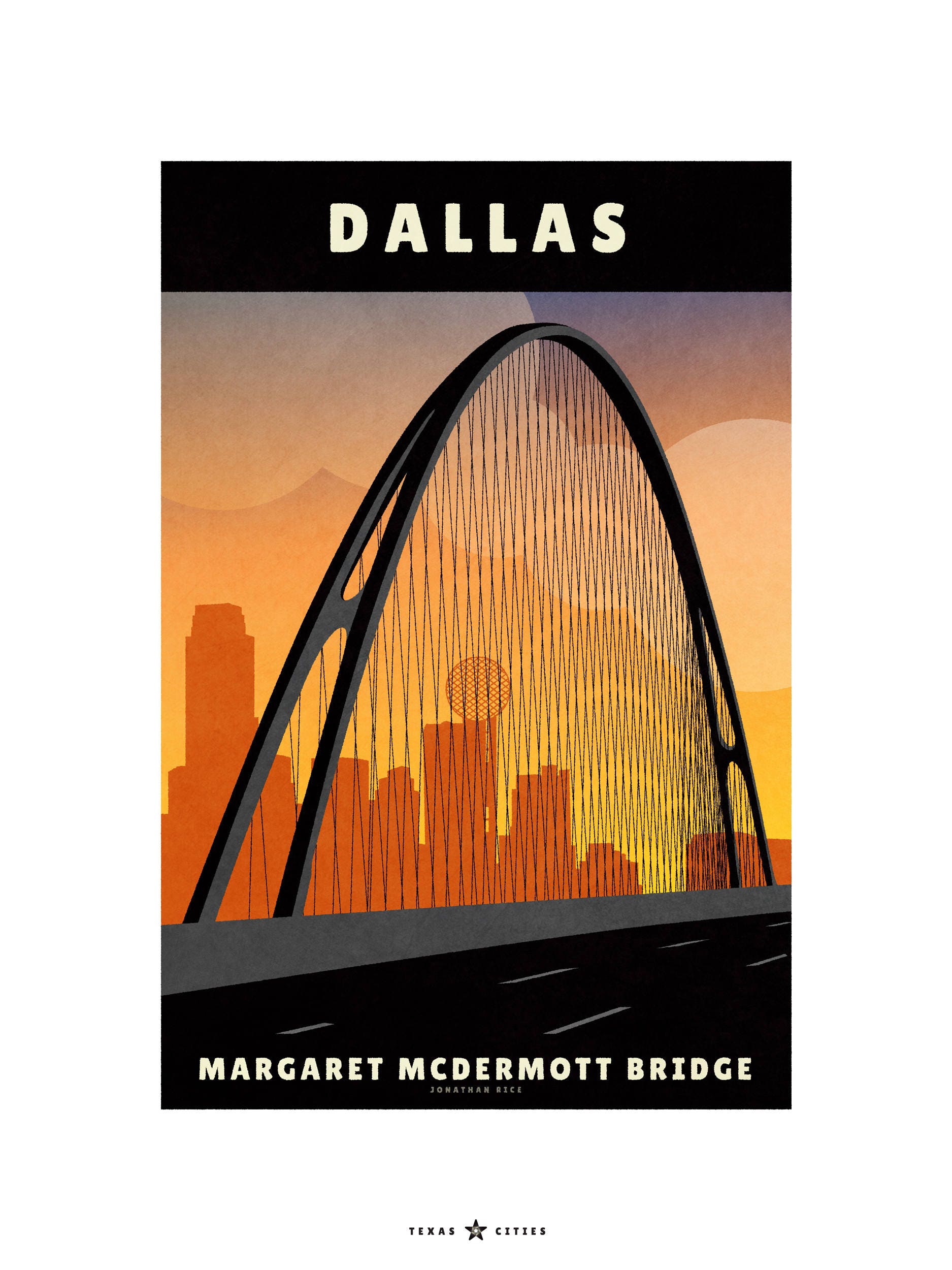 Margaret McDermott Bridge Print Dallas Texas Travel Poster | Etsy