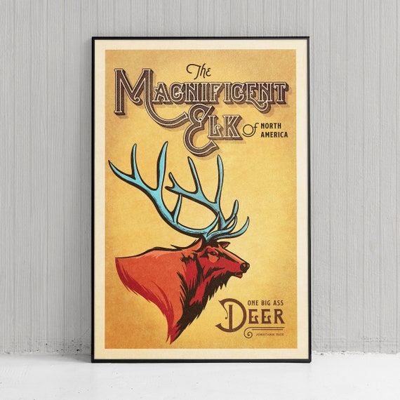 Retro Style Humorous Elk Poster Elk Print American Animals | Etsy