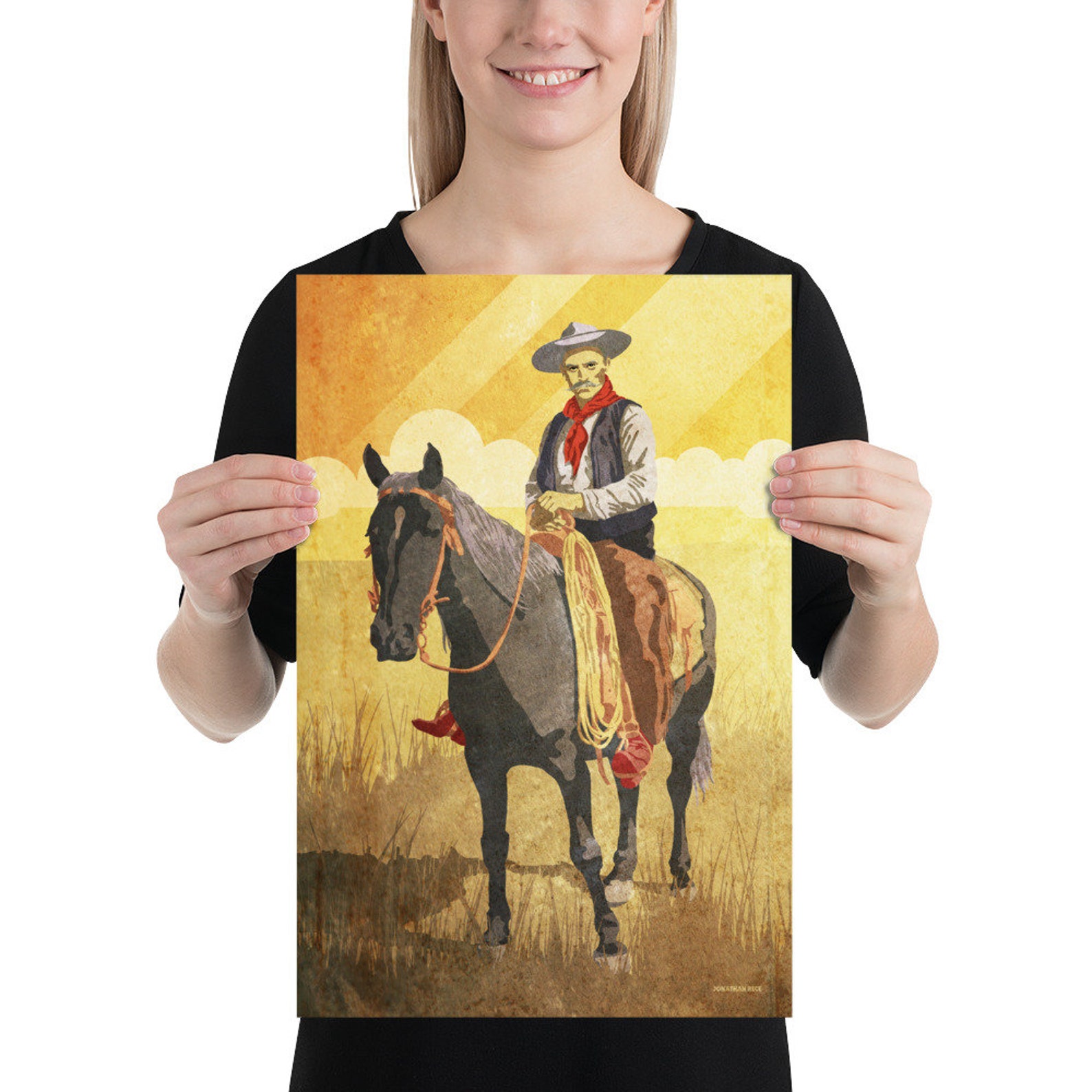 American Cowboy Wall Art Print Americana Retro Portrait - Etsy