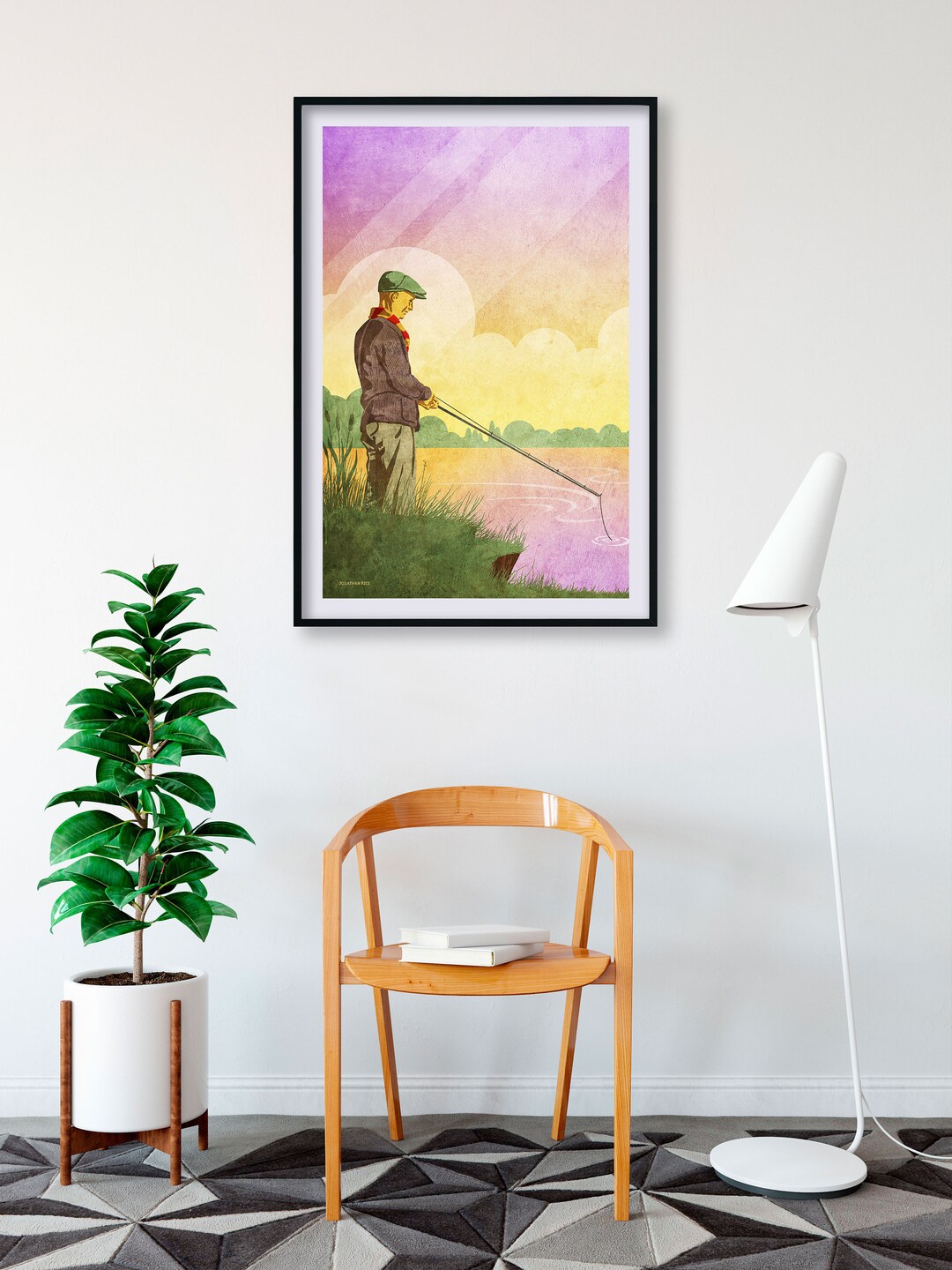 Fishing off the Bank - A Retro Portrait of a Man Fishing - American ...