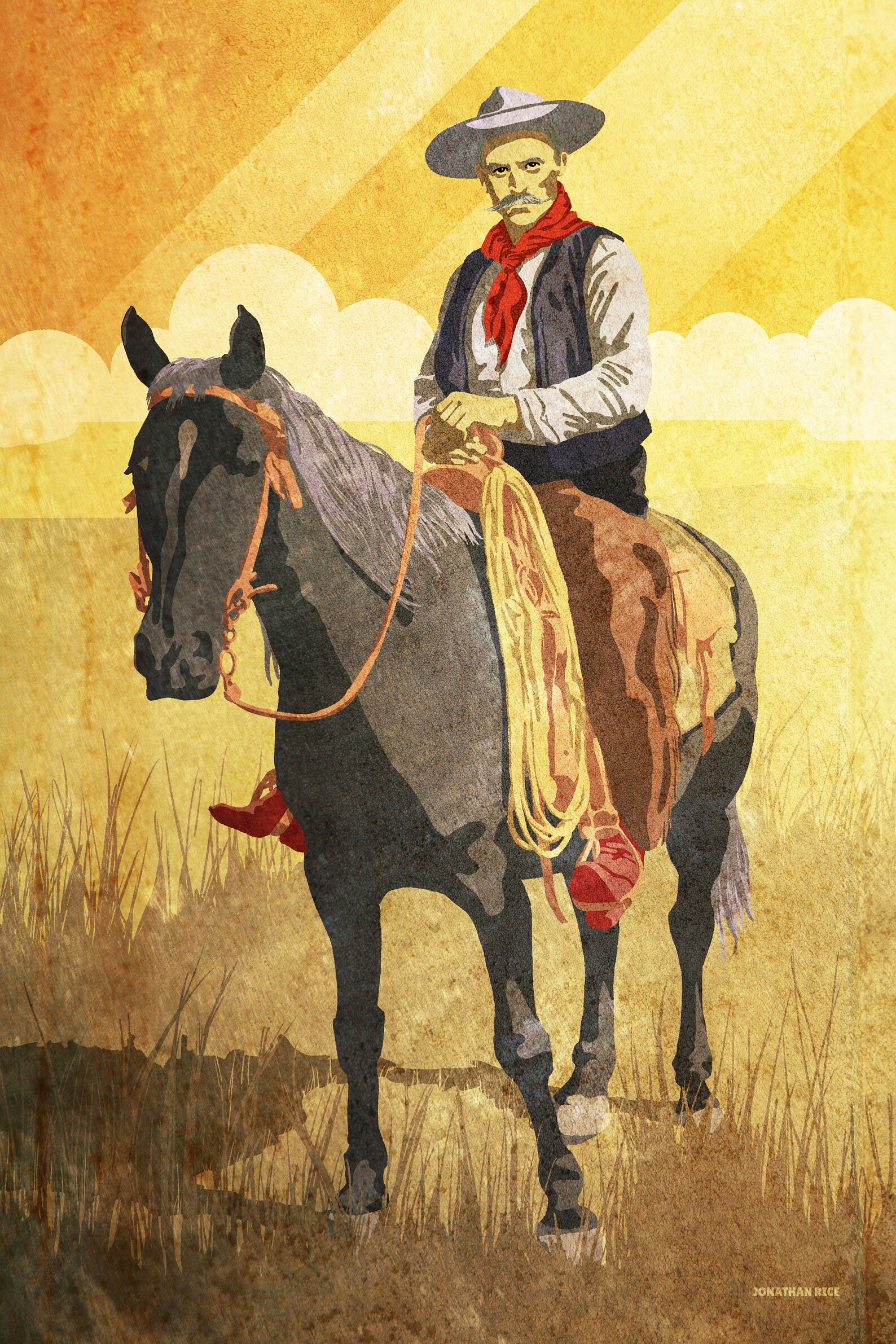 American Cowboy Wall Art Print - Americana Retro Portrait - Home Decor ...