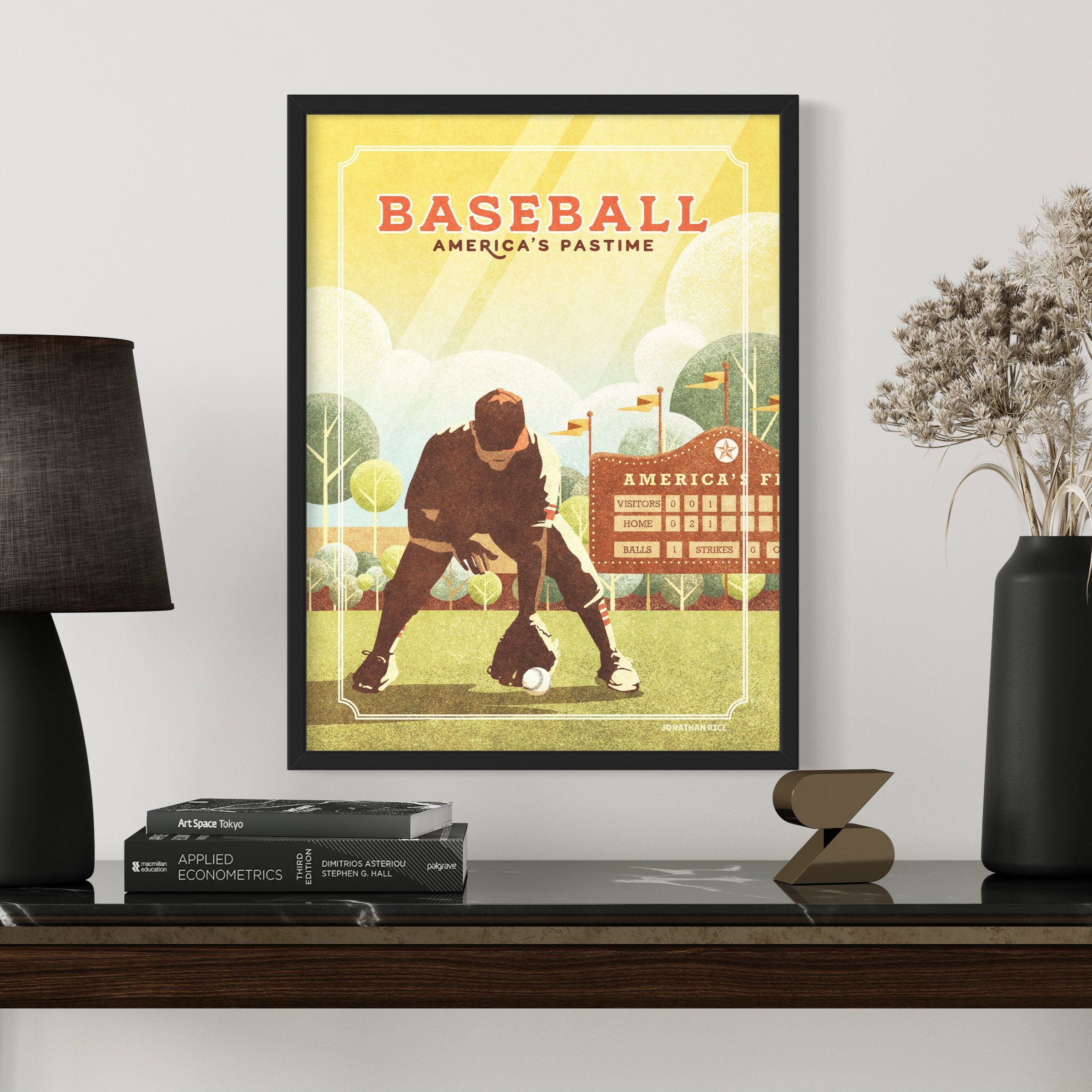 Retro Style Baseball Giclée Art Print Baseball Shortstop - Etsy