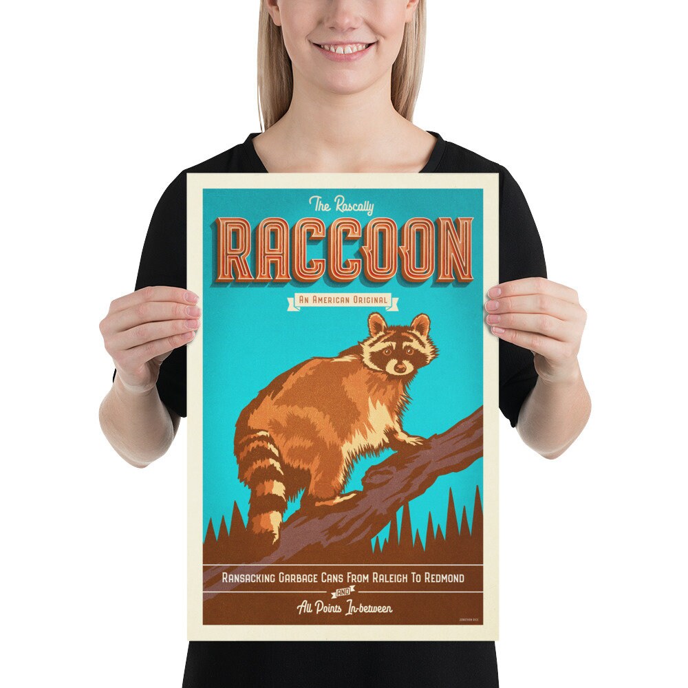 Retro Style Humorous Raccoon Poster Raccoon Print American | Etsy