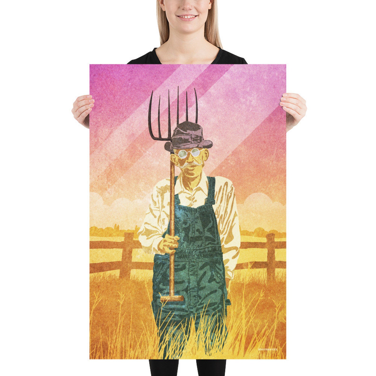 Americana Art Print: Retro Farmer Portrait in Overalls - Etsy