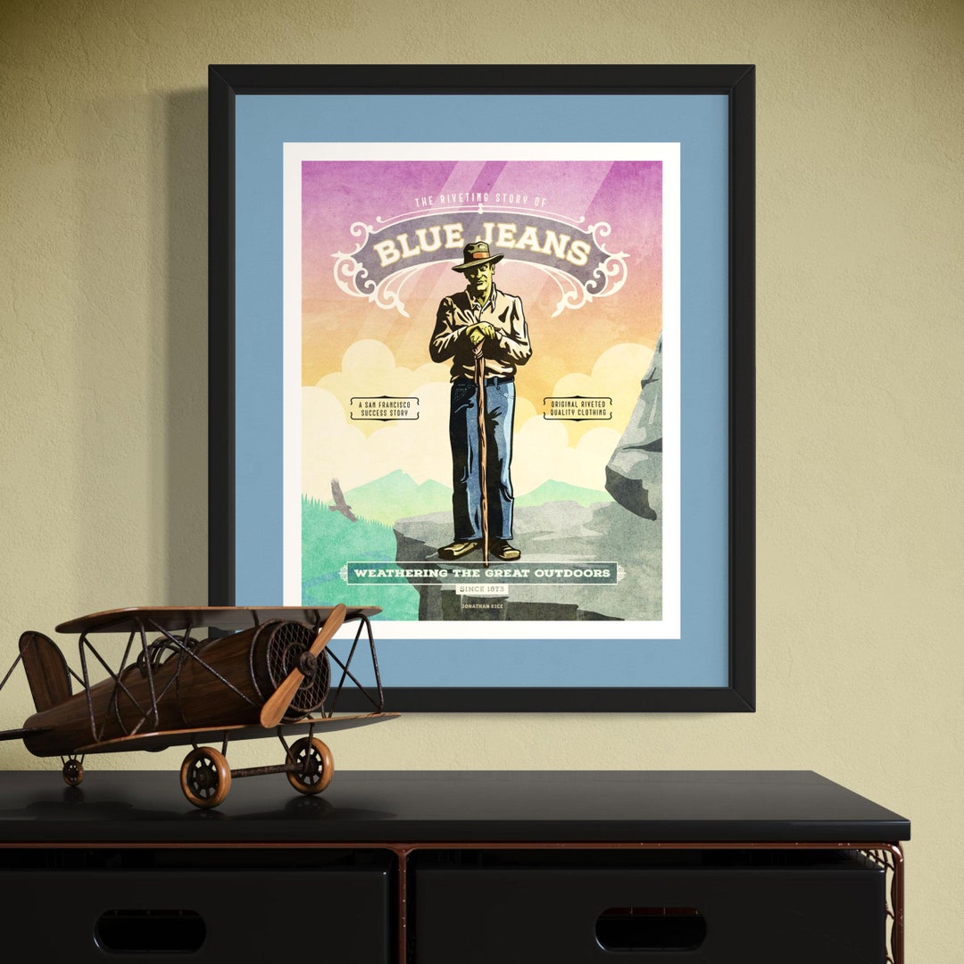 Vintage-style Blue Jeans Hiking Poster- Home Decor - Etsy