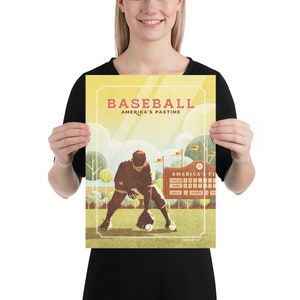 Retro Style Baseball Giclée Art Print - Baseball Shortstop Poster ...