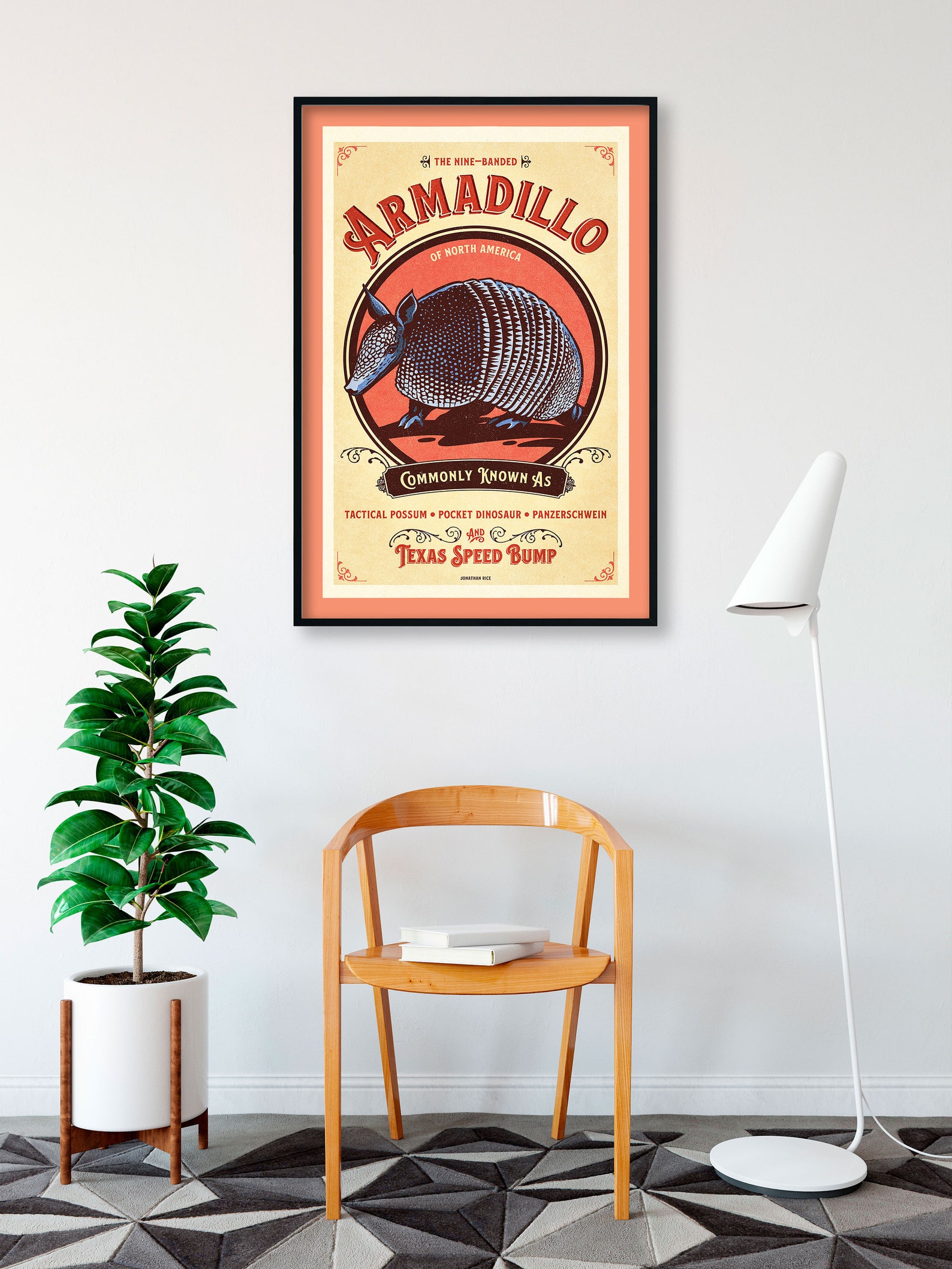 Retro Style Humorous Armadillo Poster - Nine-banded Armadillo Print ...