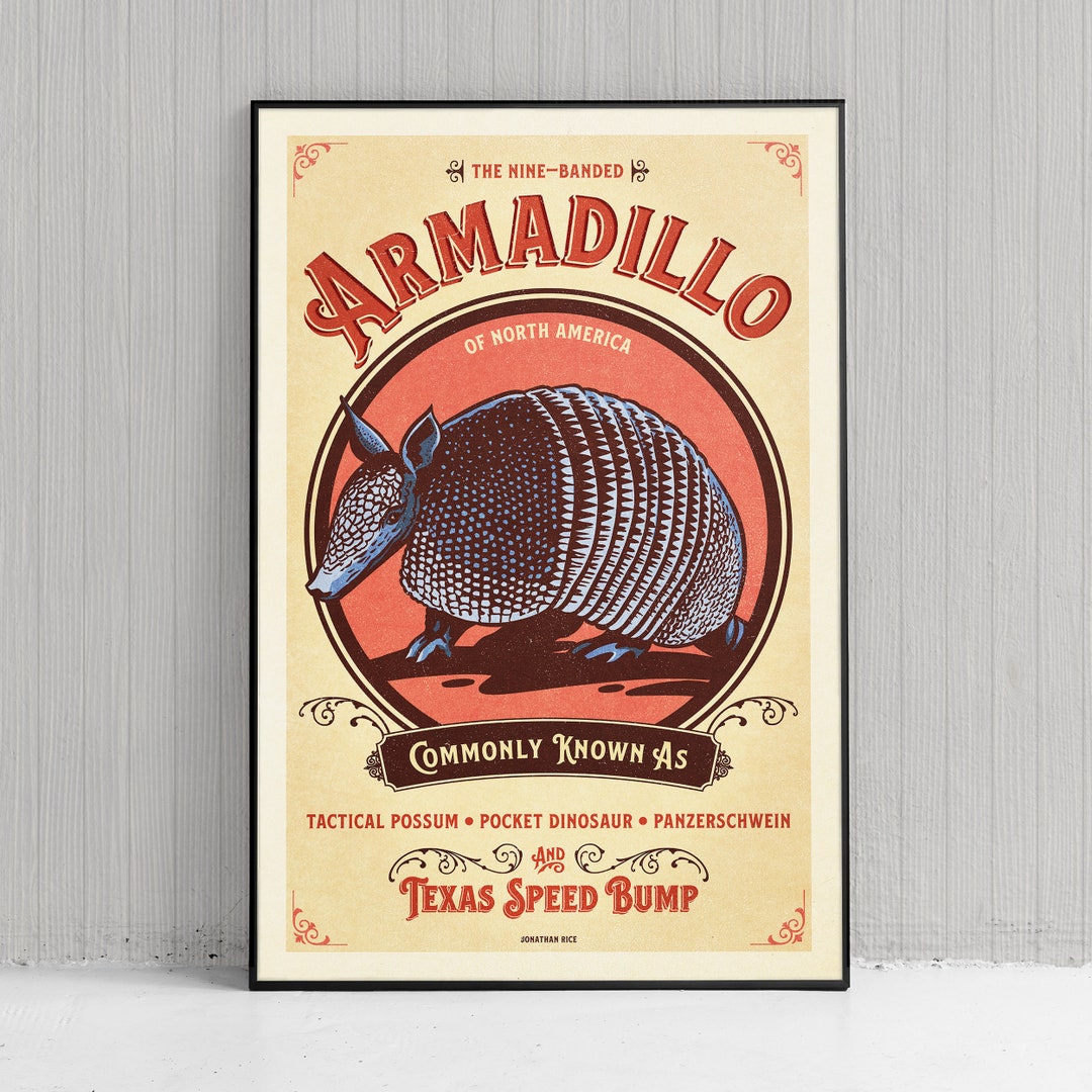 Retro Style Humorous Armadillo Poster - Nine-banded Armadillo Print ...