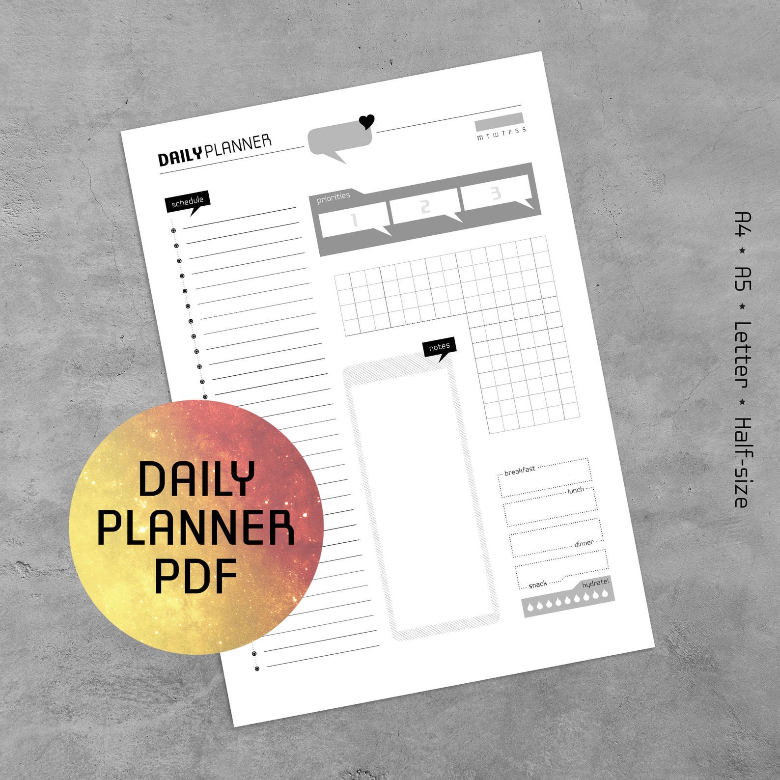 Daily Planner Printable PDF, Bullet Journal Template, Planner Pages ...