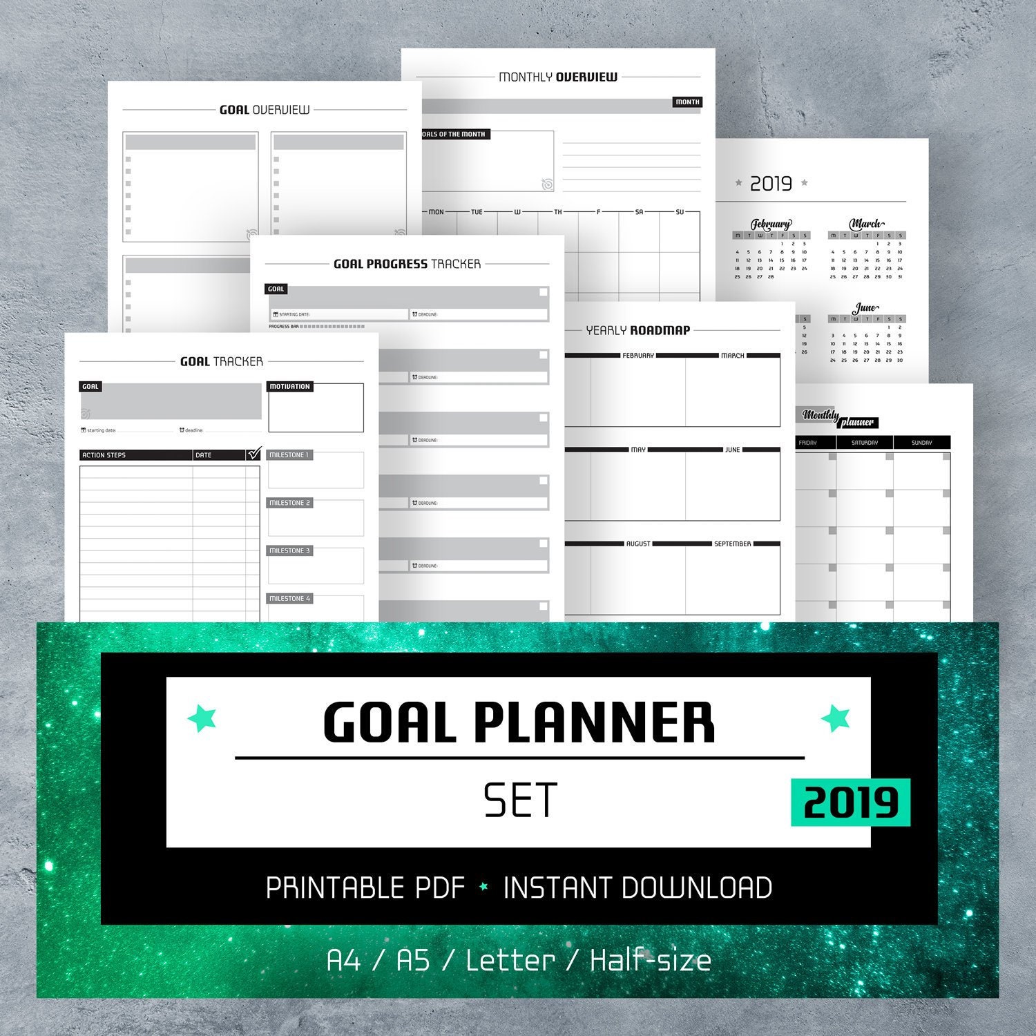 Goal Planner Printable 2019, Goal Tracker, Printable PDF, Calendar ...