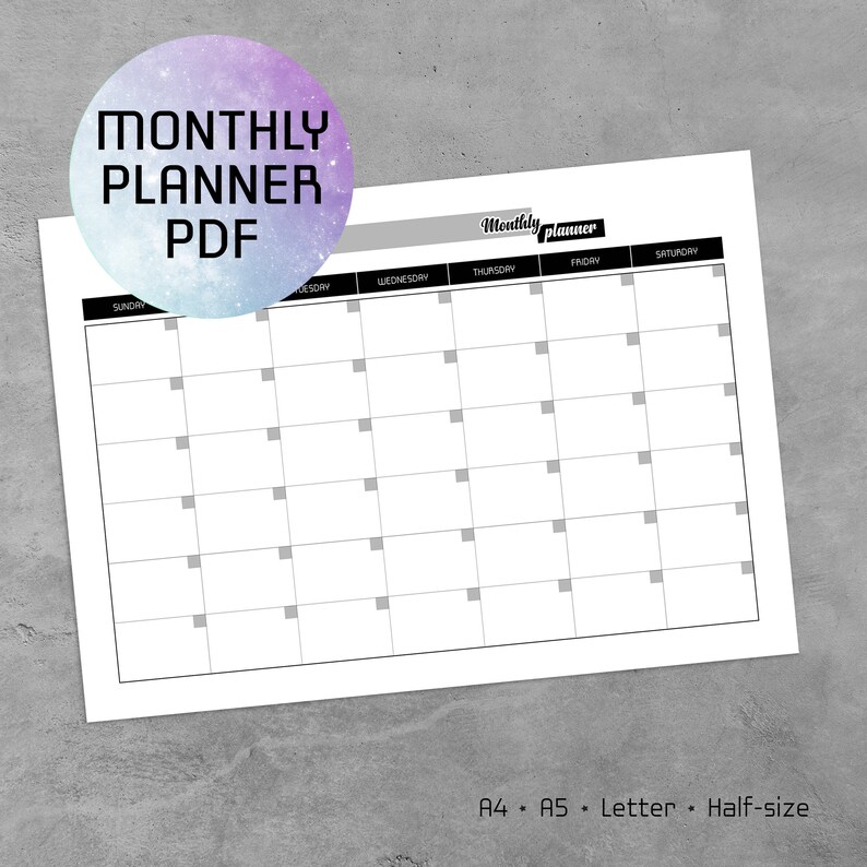Monthly Planner Printable PDF Printable Monthly Planner Etsy