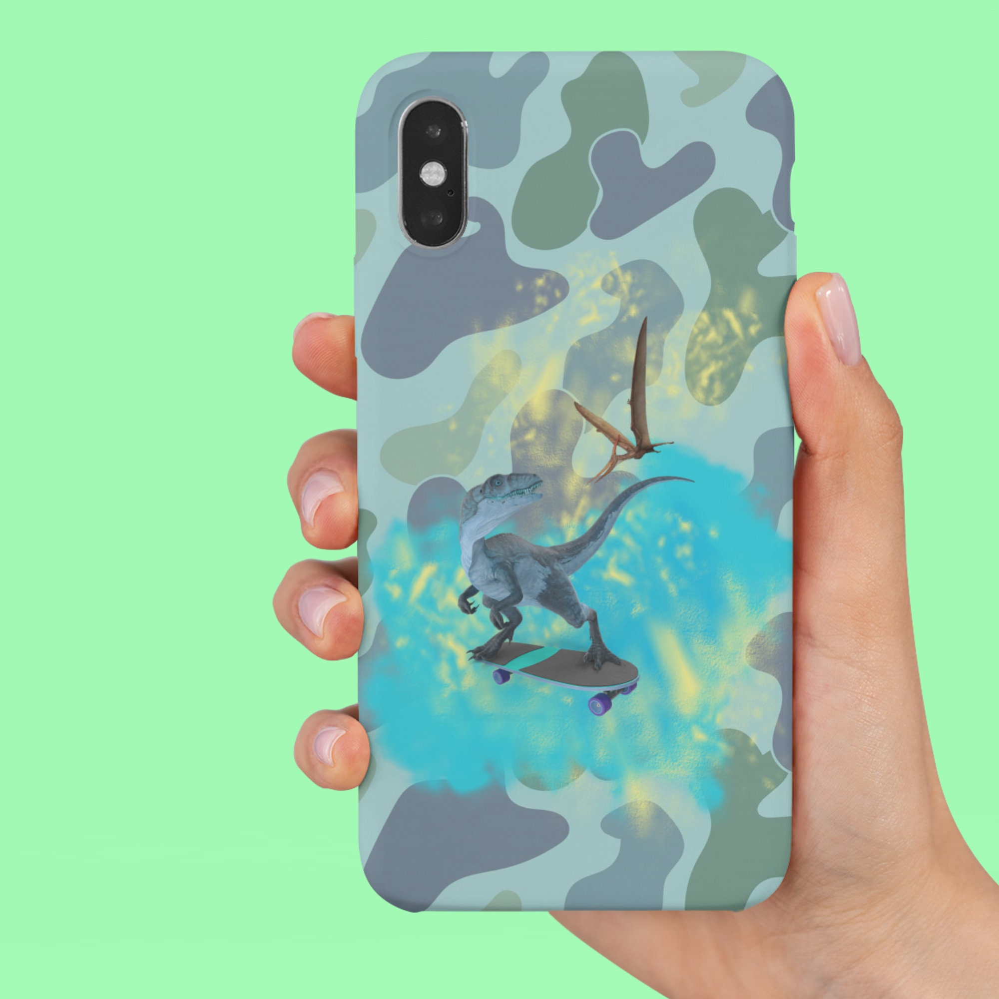 Dinosaur Iphone Case T-rex on Skateboard Dinosaur Camo - Etsy