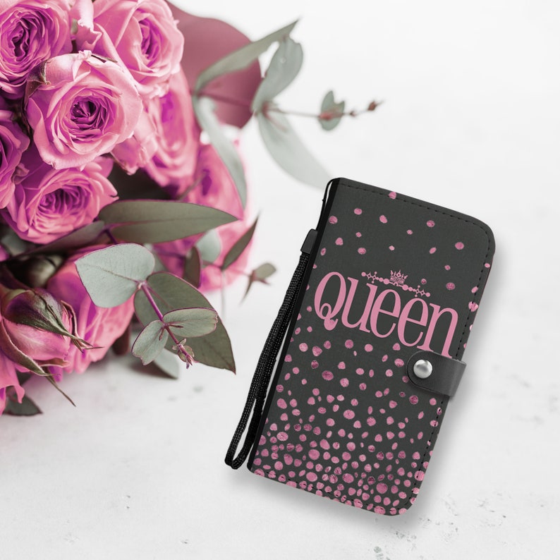 Queen Pink-black Phone Wallet With Detachable Strap Eco Friendly Faux ...