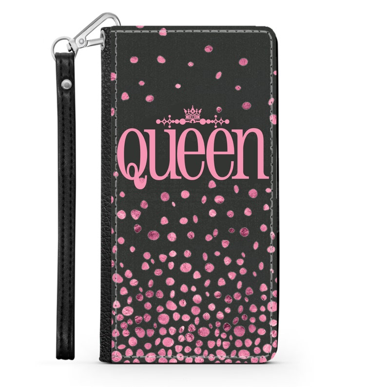 Queen Pink-black Phone Wallet With Detachable Strap Eco Friendly Faux ...