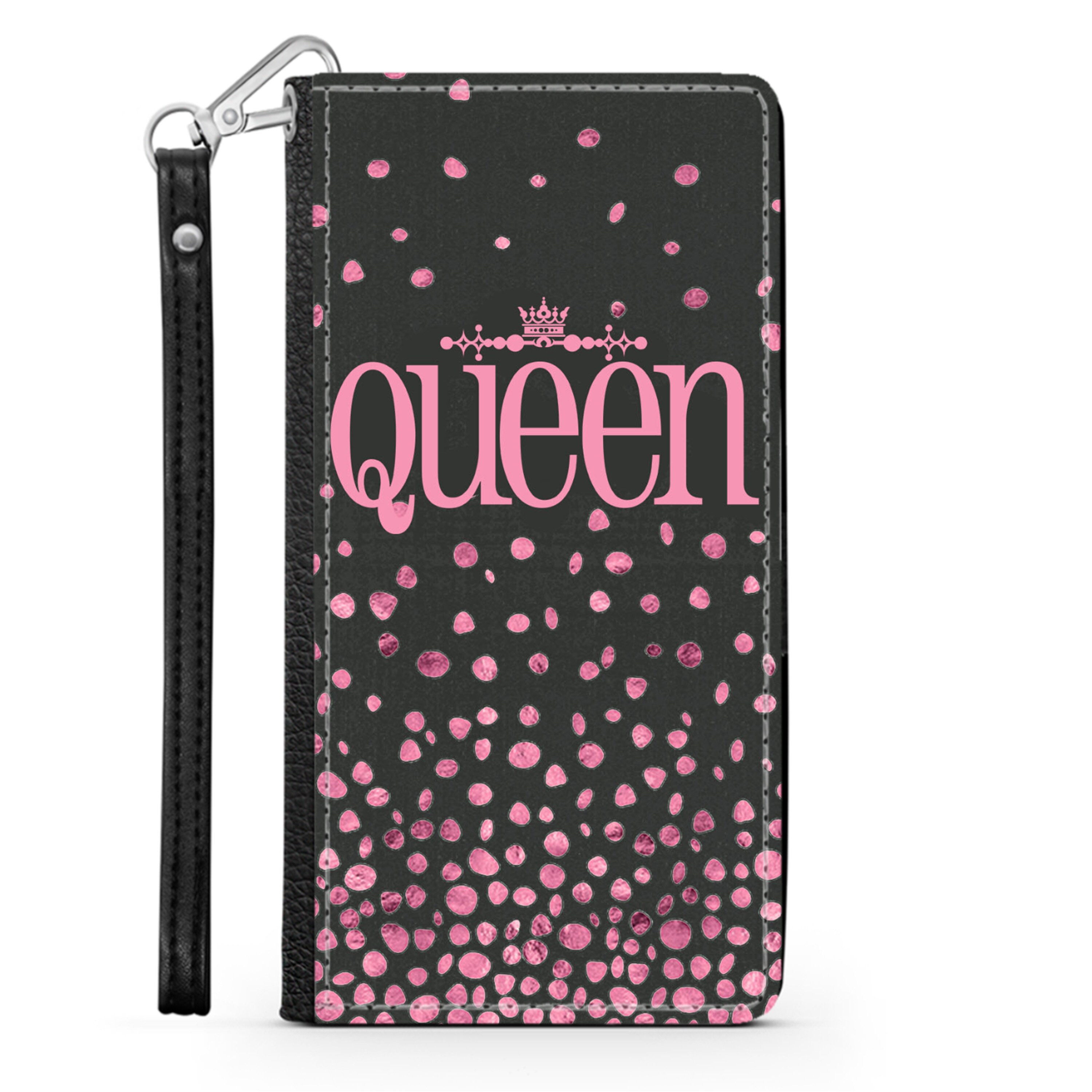 Queen Pink-black Phone Wallet With Detachable Strap Eco Friendly Faux ...
