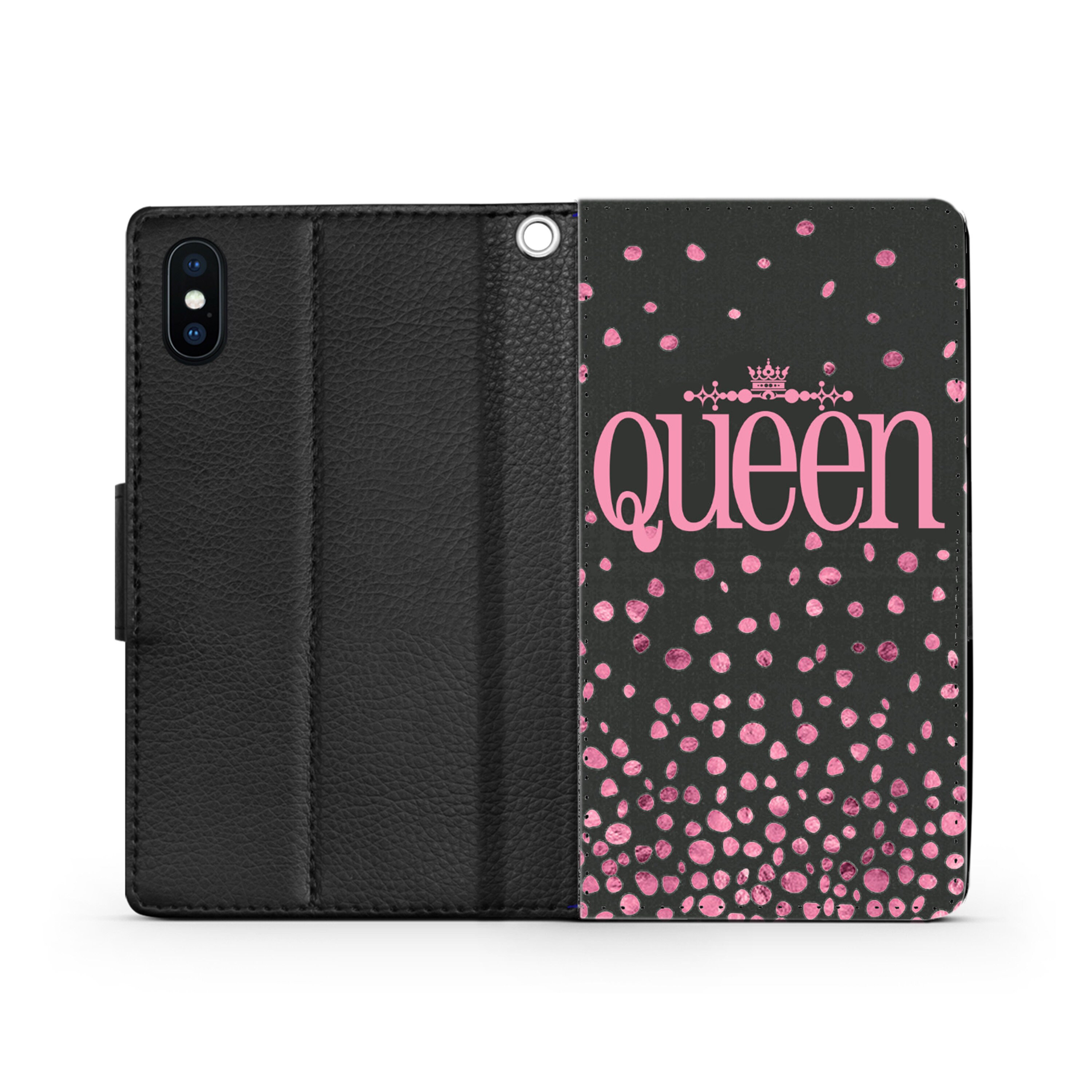 Queen Pink-black Phone Wallet With Detachable Strap Eco Friendly Faux ...