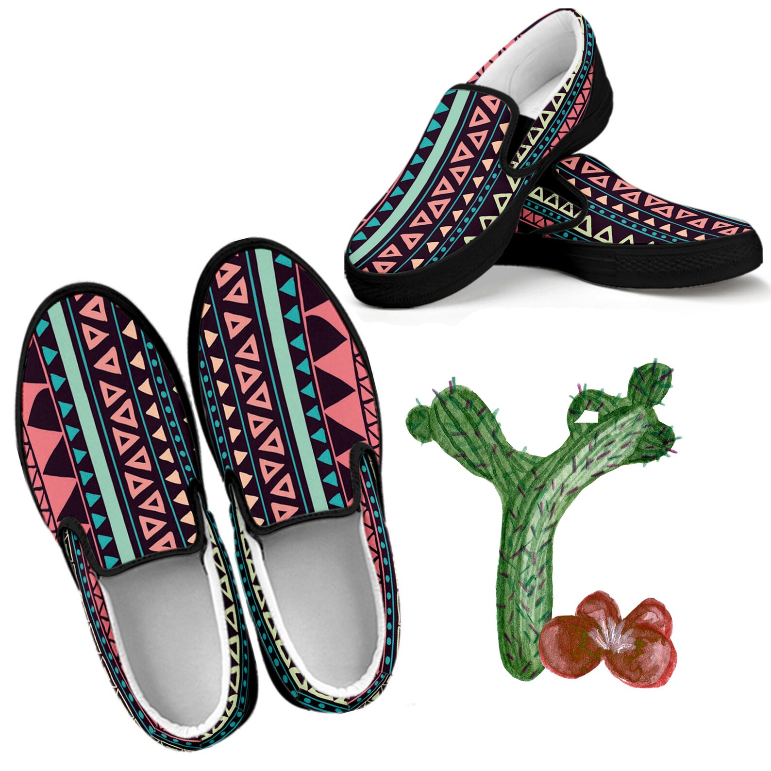 Aztec Pattern Slip on Shoes Western Aztec Tribal Womens Shoes Southwest ...