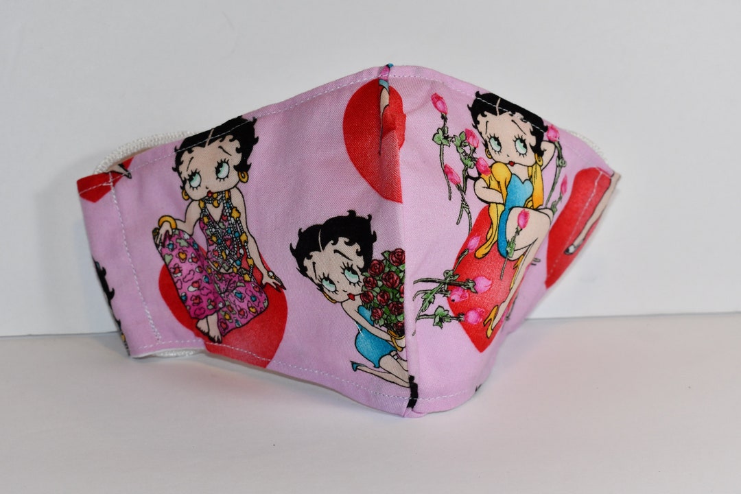 Handmade Pink Betty Boop Adult Face Mask With Filter Pocket, Two Cotton ...