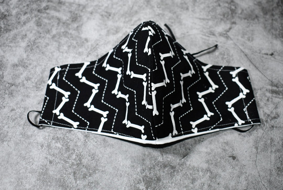 Handmade Black & White Bones Adult Mask , With Filter Pocket, Nose ...