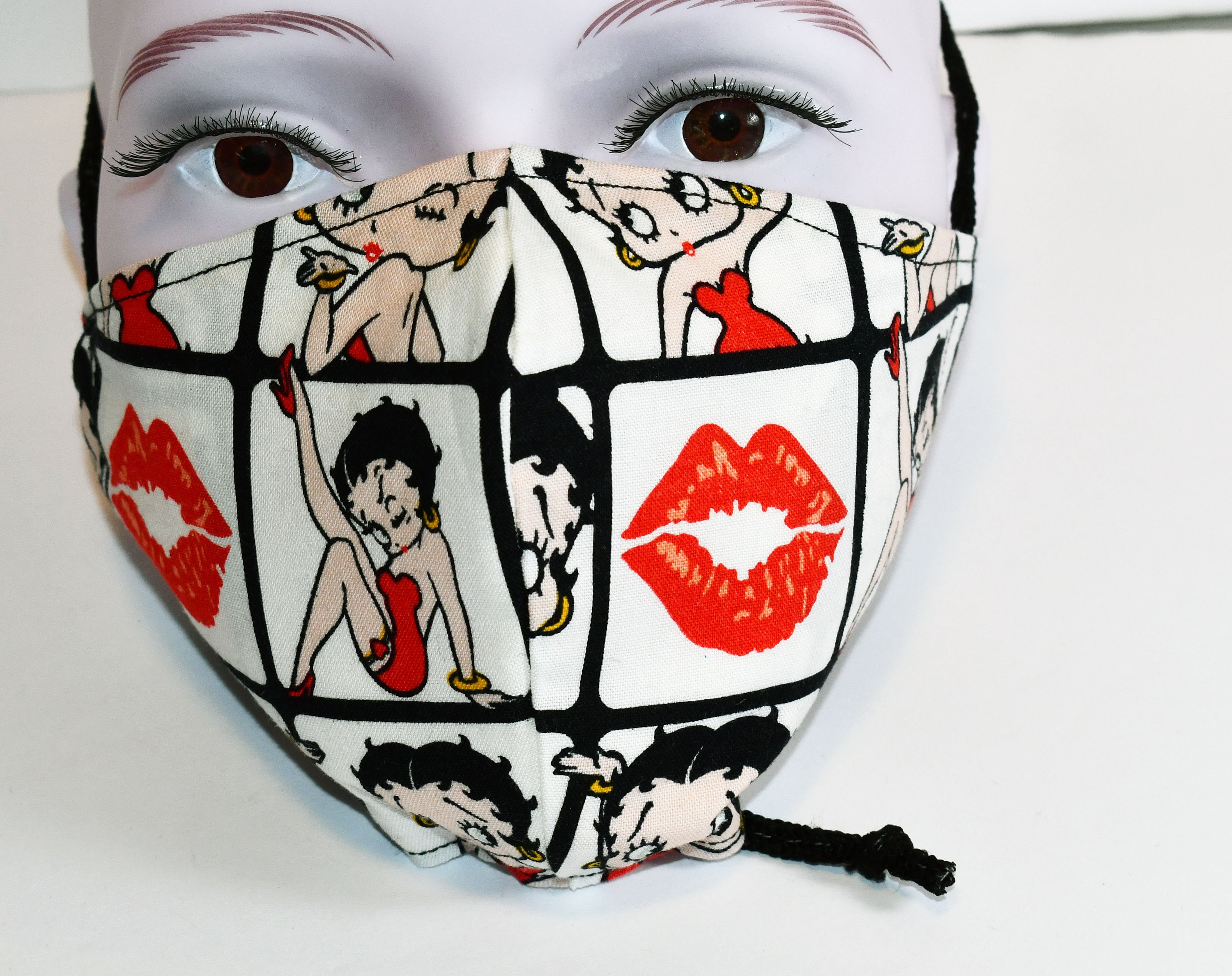Handmade Betty Boop Block Print Adult/teen M Face Mask W/filter Pocket ...