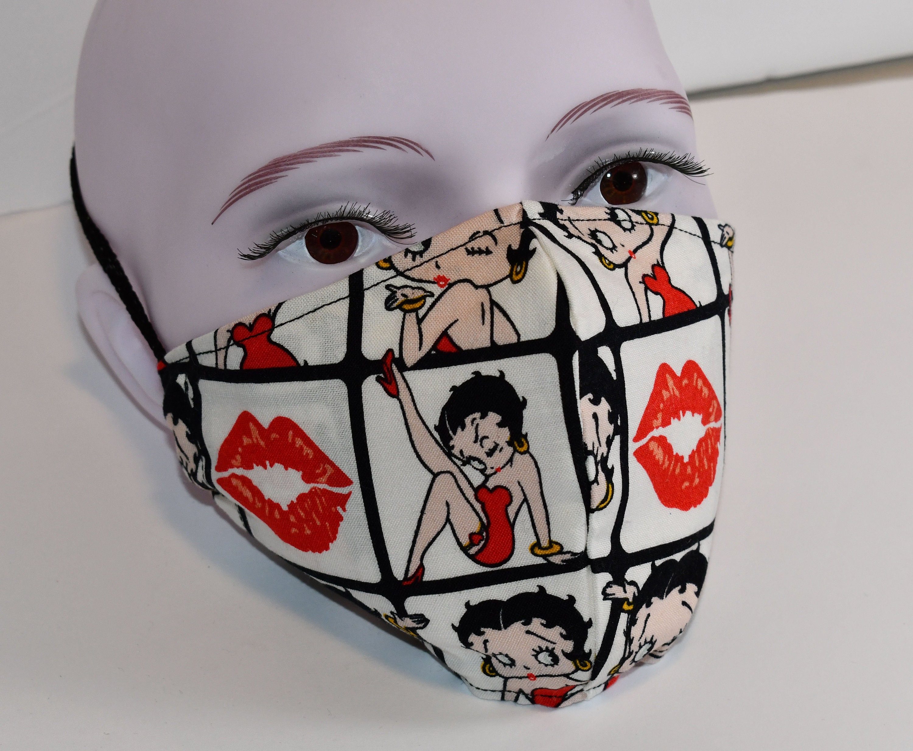 Handmade Betty Boop Block Print Adult/teen M Face Mask W/filter Pocket ...