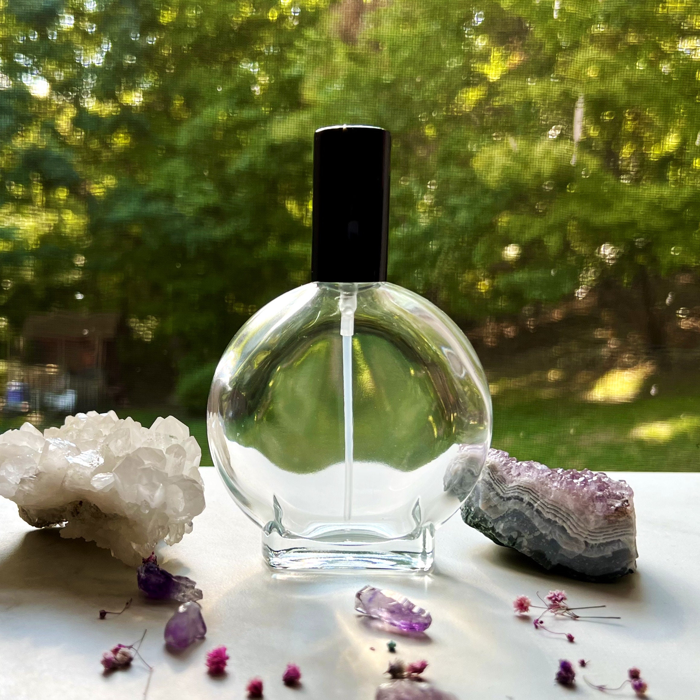 3.4 Oz. Flat Round Glass Perfume Atomizer Silver Sprayer QTY: 1 or 3 ...
