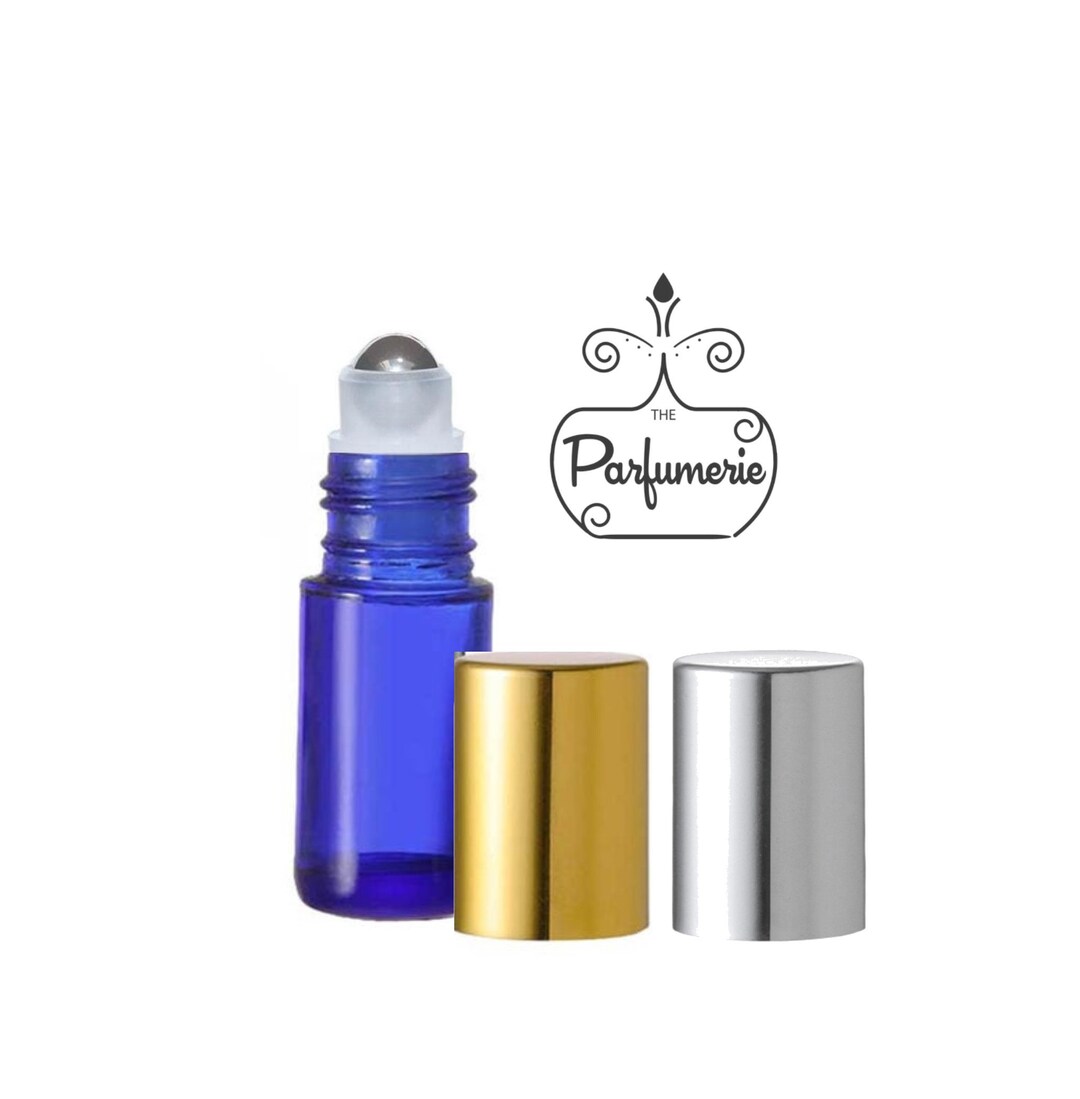 24 Pack Rollon Bottles Blue METALLIC Gold/silver Cap 5ML STAINLESS ...