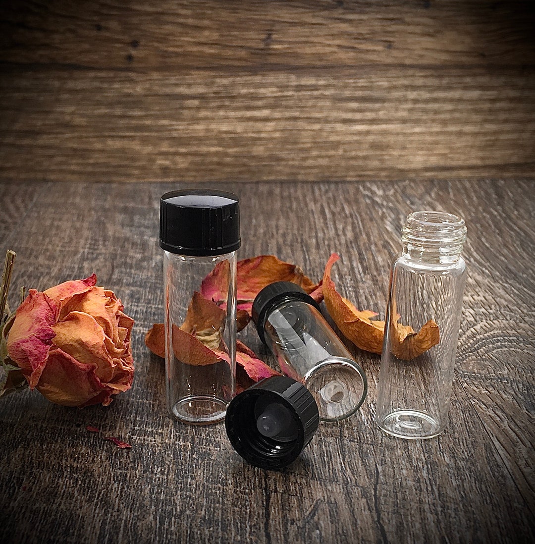 1 Dram Clear Glass Vial Qty 144 3.7 ml with Matching Threaded Black ...