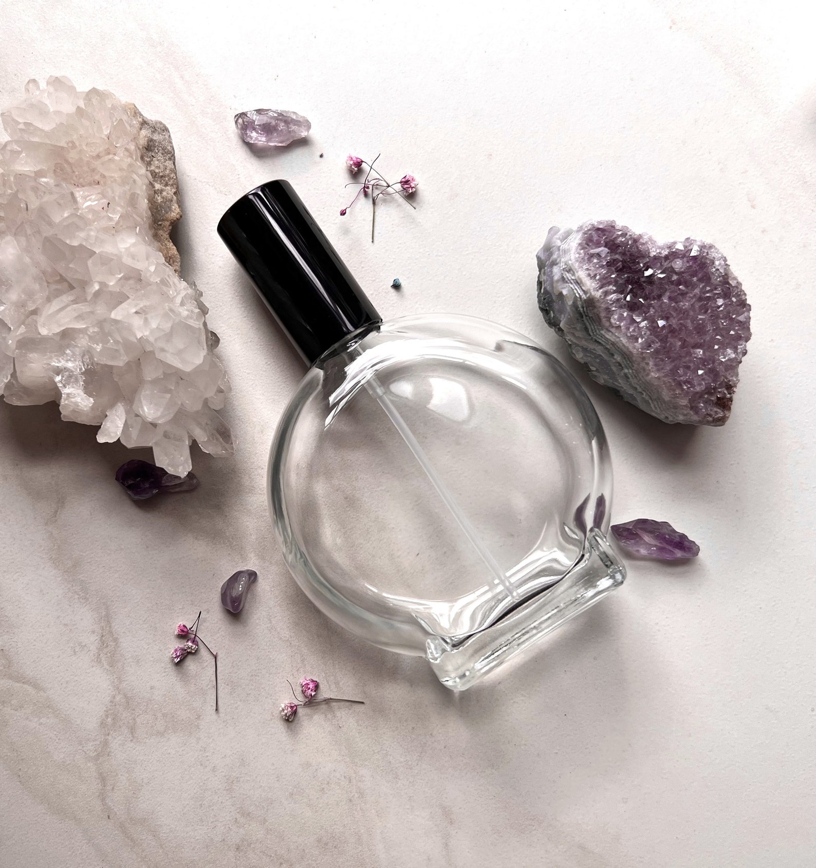 3.4 Oz. Flat Round Glass Perfume Atomizer Silver Sprayer QTY: 1 or 3 ...