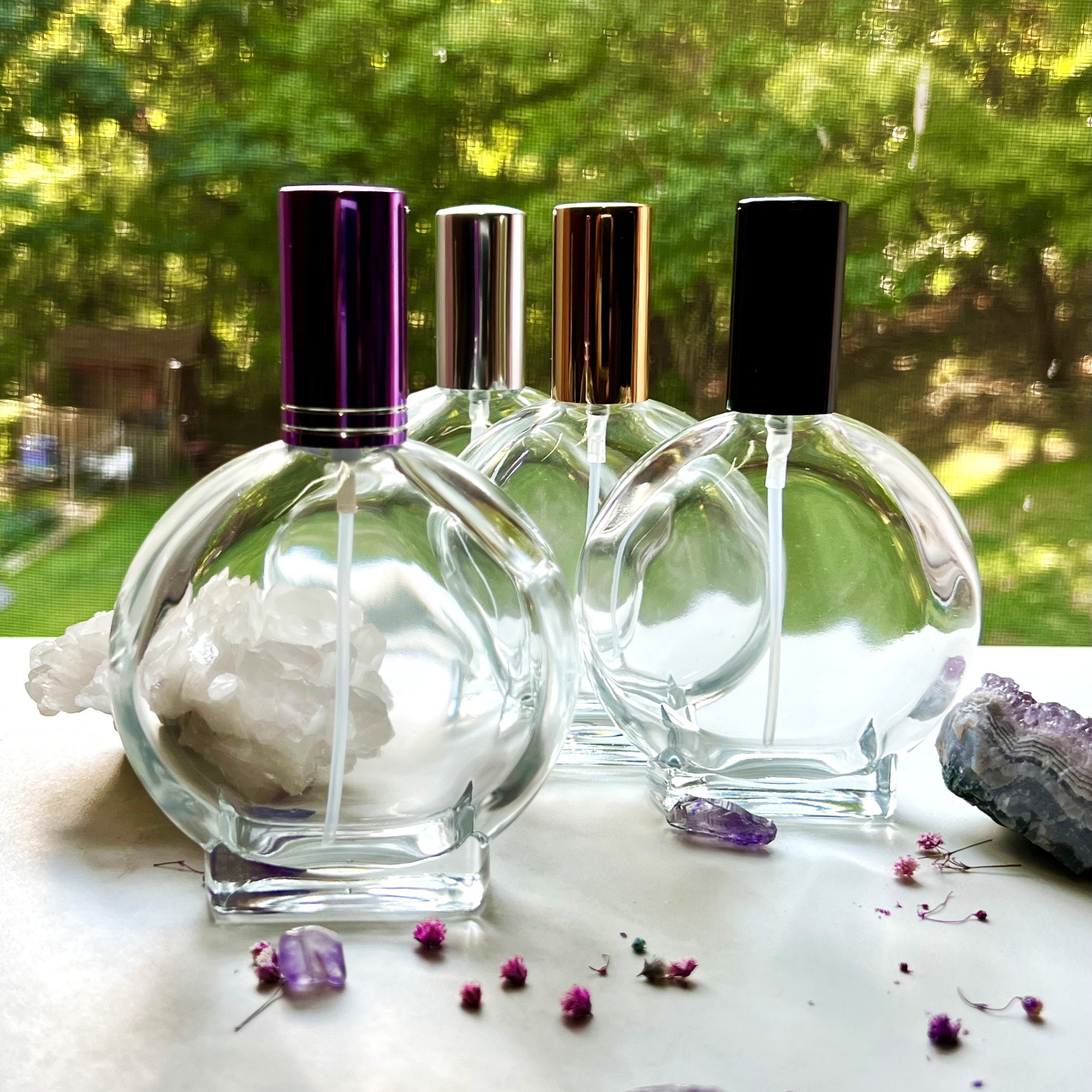3.4 Oz. Flat Round Glass Perfume Atomizer Silver Sprayer QTY: 1 or 3 ...