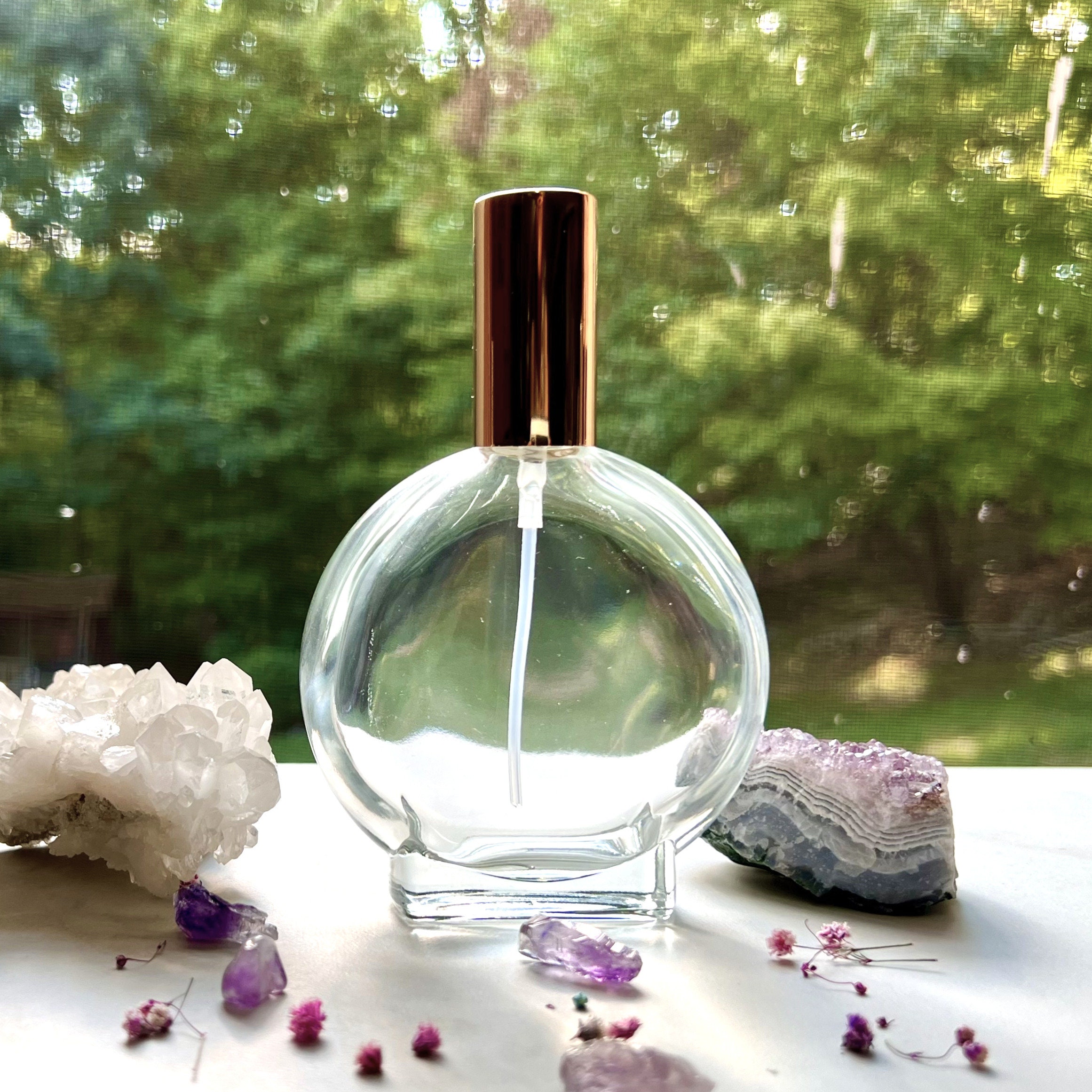 3.4 Oz. Flat Round Glass Perfume Atomizer Silver Sprayer QTY: 1 or 3 ...