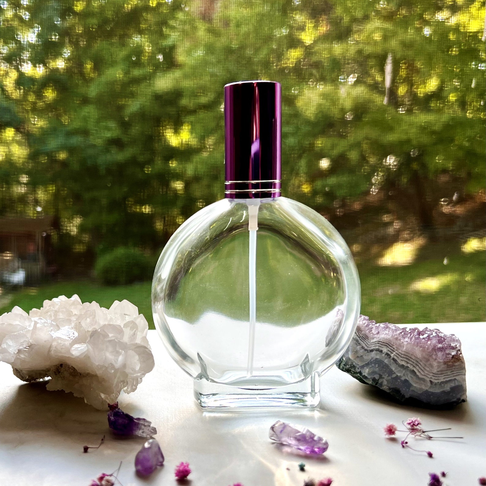 3.4 Oz. Flat Round Glass Perfume Atomizer Silver Sprayer QTY: 1 or 3 ...
