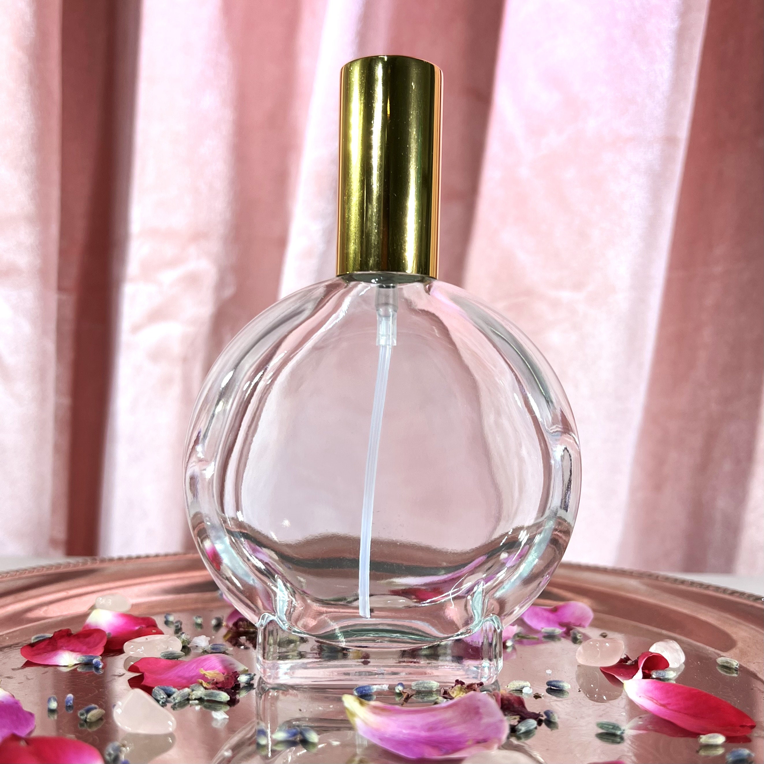 3.4 Oz. Flat Round Glass Perfume Atomizer Silver Sprayer QTY: 1 or 3 ...