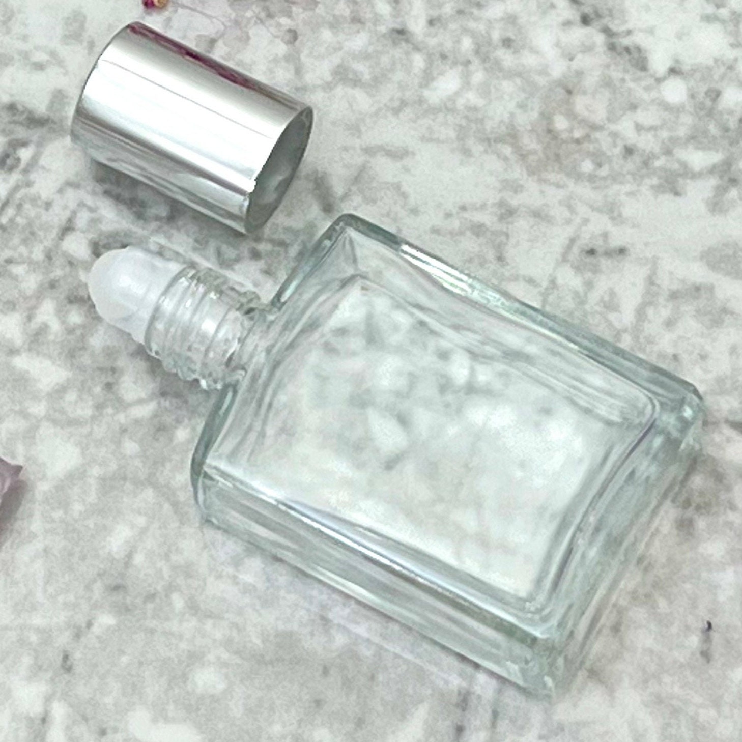 15 Ml 1/2 Oz Flat Glass ROLL ON Bottle, Steel / Plastic Rollerball ...