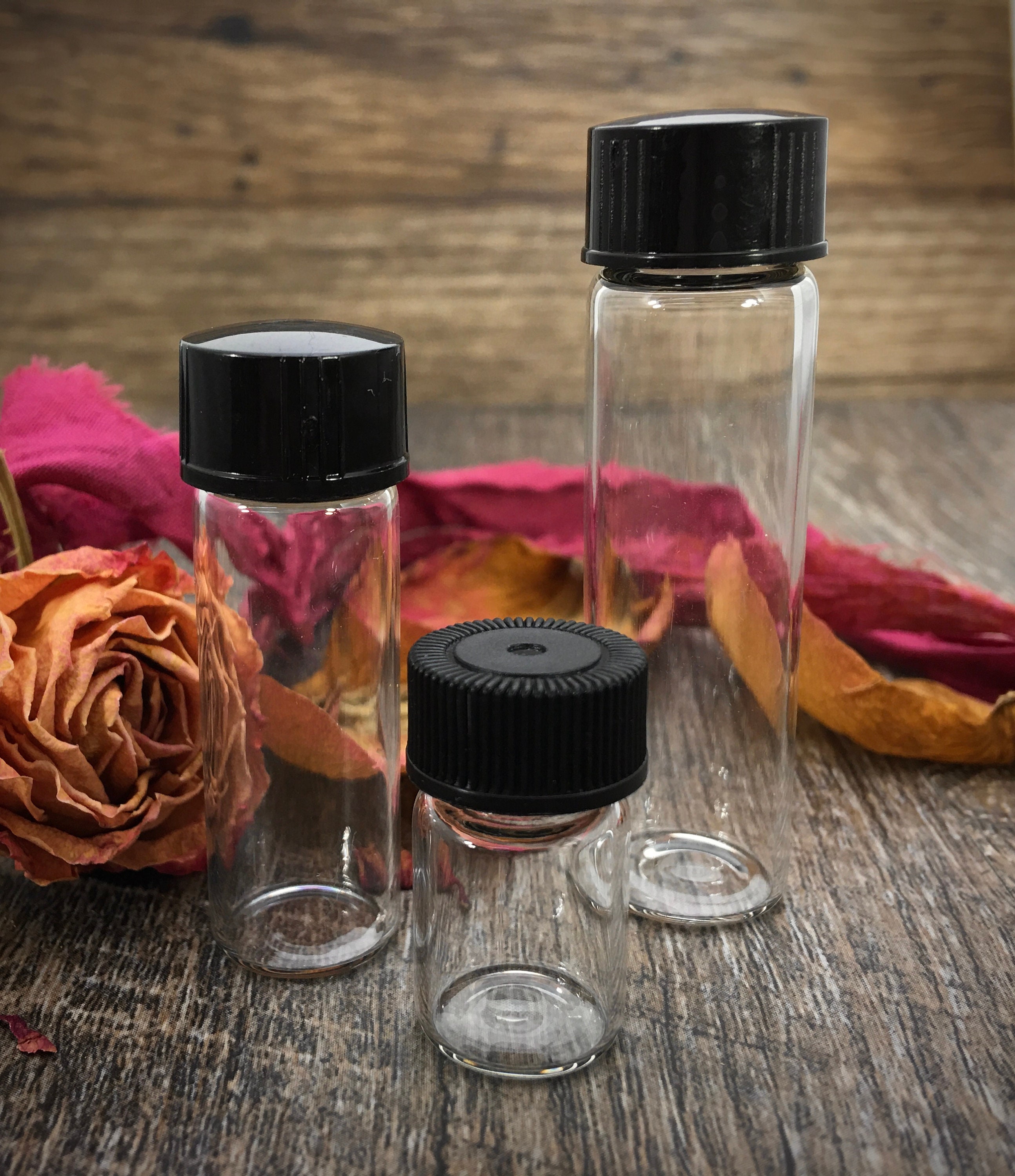 Clear Glass Vials 2 Dram Qty 72 7.4 ml Threaded Black Screw | Etsy