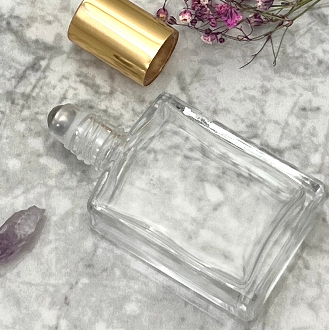 15 Ml 1/2 Oz Flat Glass ROLL ON Bottle, Steel / Plastic Rollerball ...
