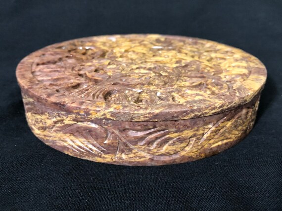 Round Carved Soapstone Jewelry Box Trinket Box Stash Box - Etsy UK