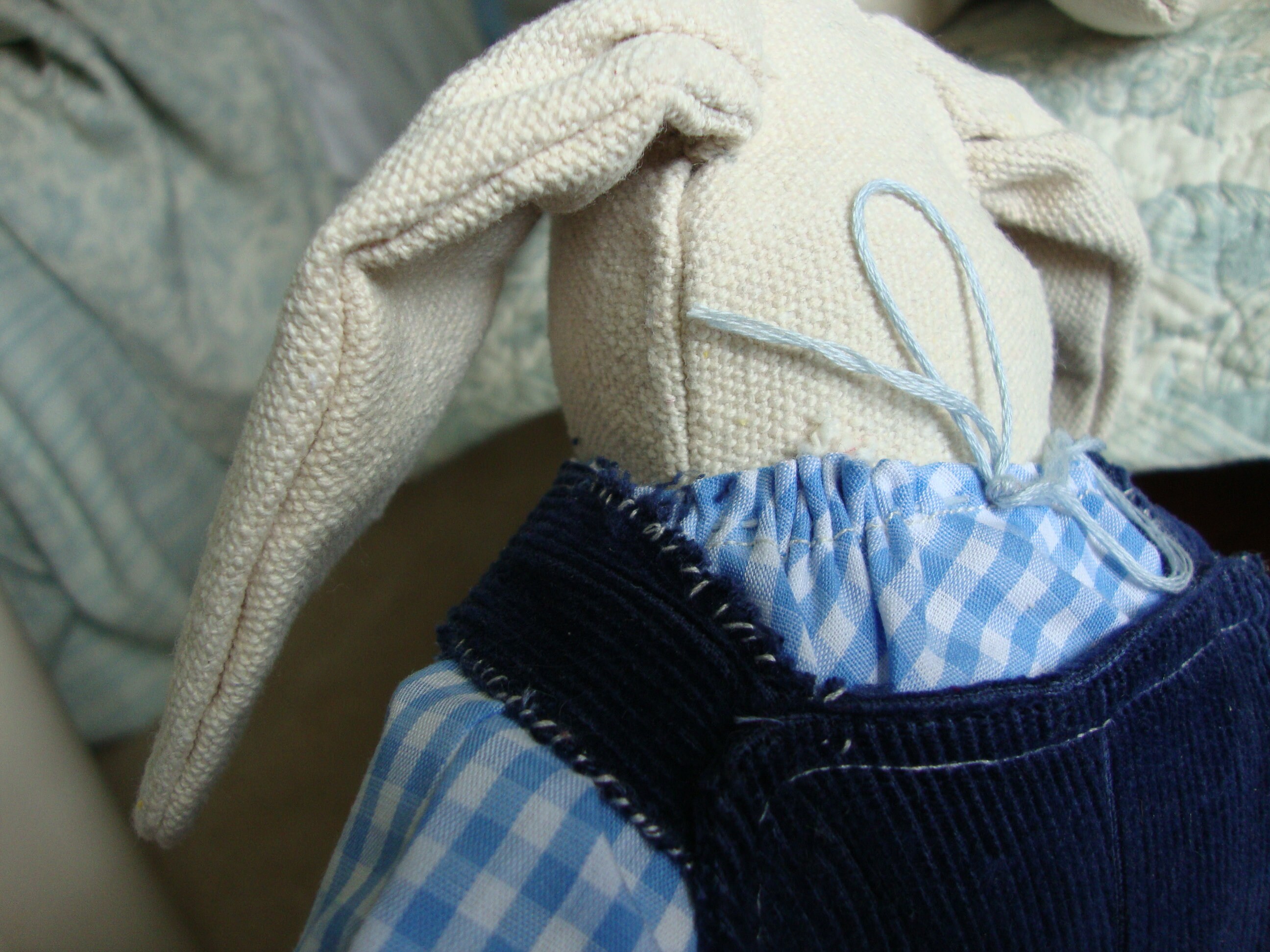 Rag Bunny Plush Stuffed Animal Cloth Rabbit Doll Calico Dress Polka Dot ...