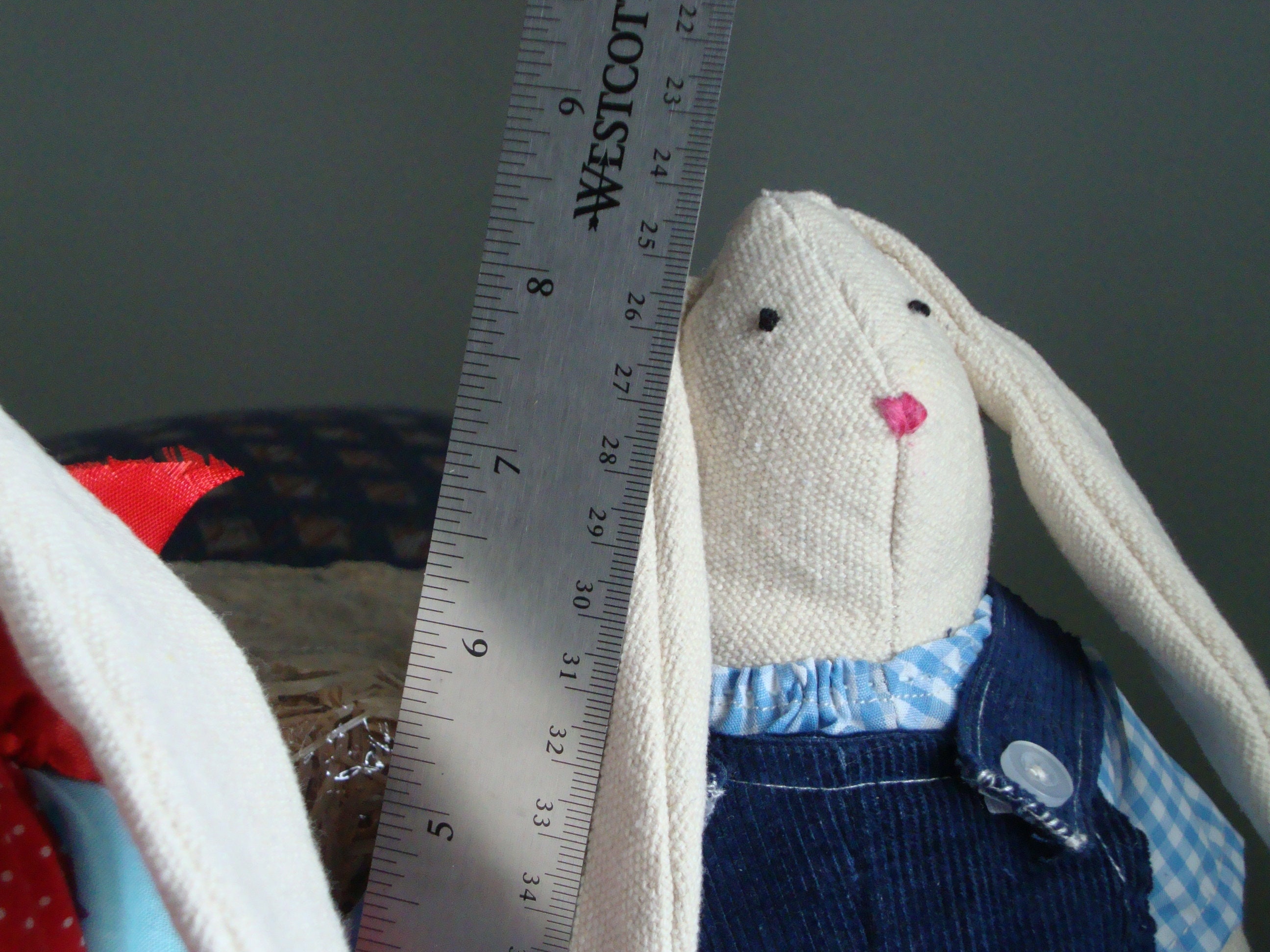 Rag Bunny Plush Stuffed Animal Cloth Rabbit Doll Calico Dress Polka Dot ...