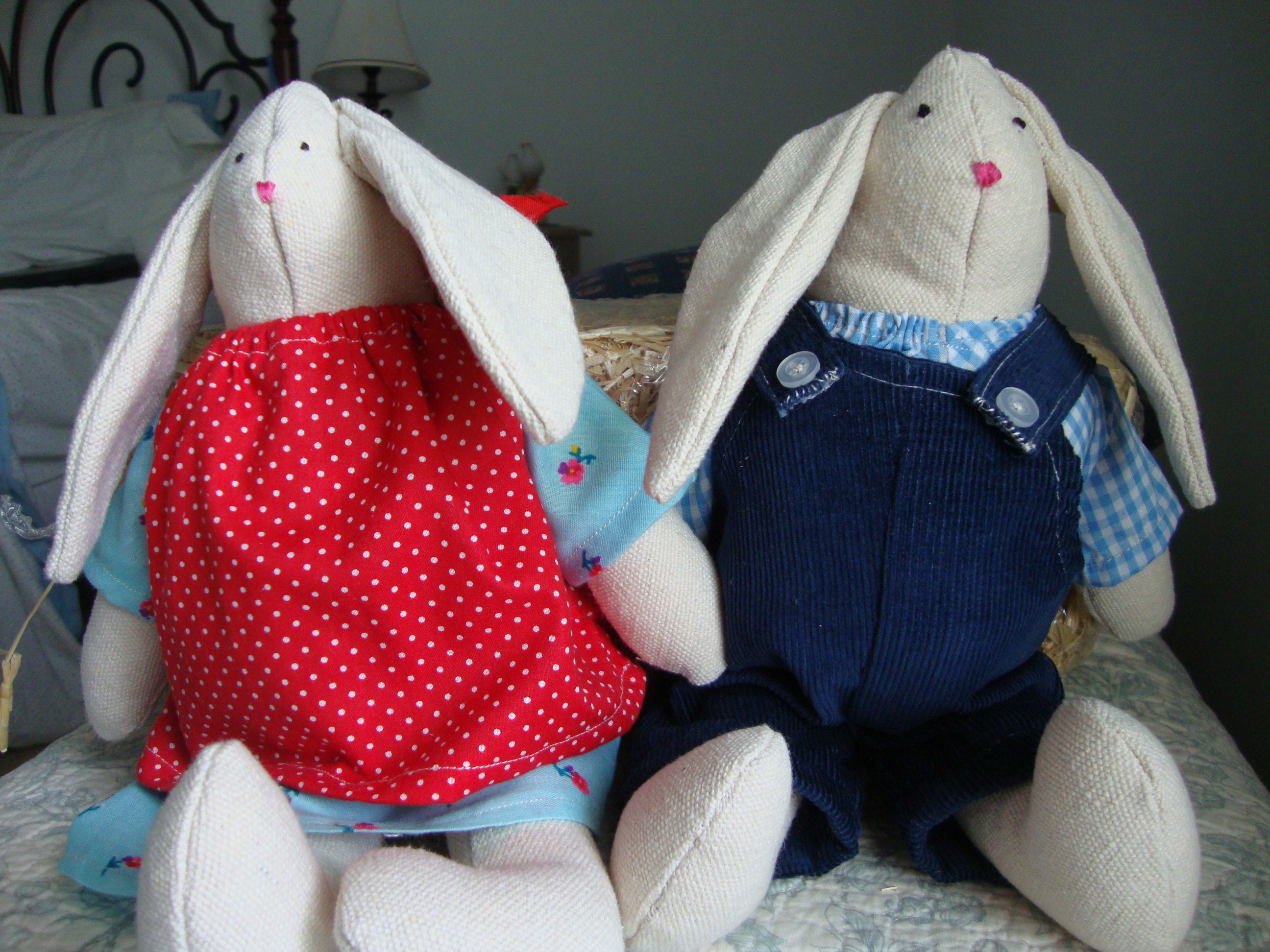 Rag Bunny Plush Stuffed Animal Set Boy and Girl Rabbits and - Etsy