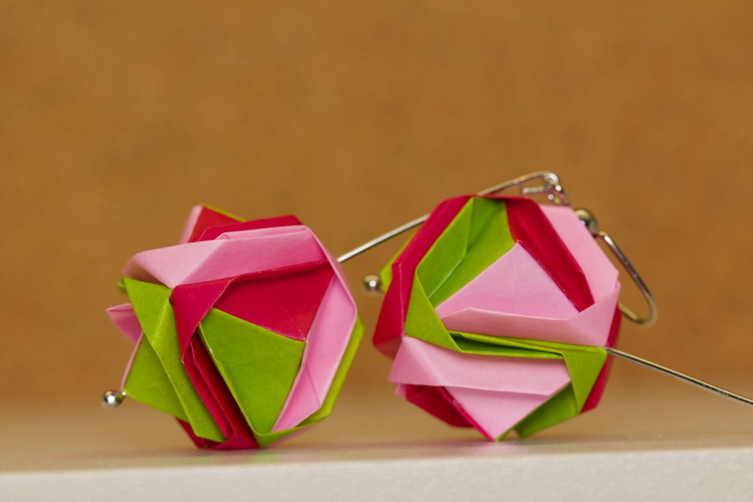 Unique Origami Earrings, Japanese Brocade, Mini Kusudama, Multicolored ...