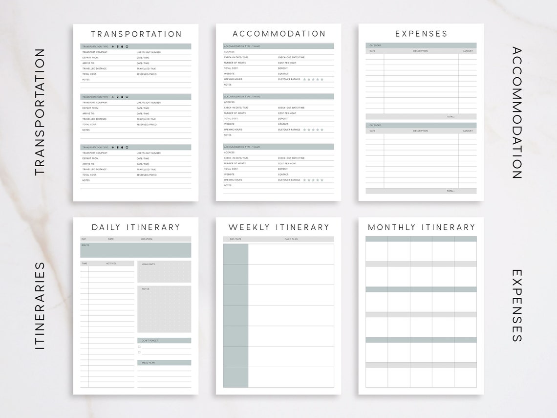Digital Travel Planner Mint, Printable Travel Journal, Vacation Planner ...