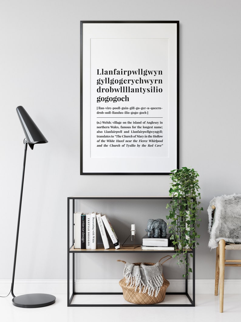 Llanfairpwllgwyngyll Wales Poster, Welsh Celtic Word Phrase Definition ...