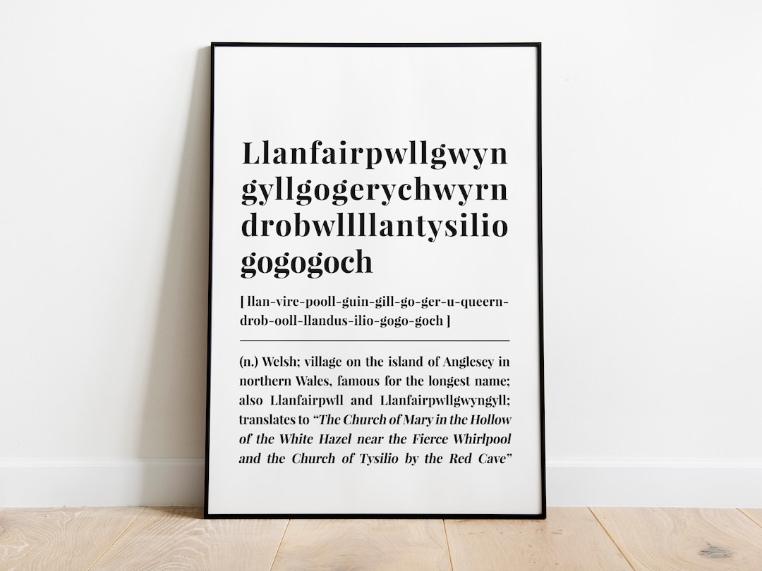 Llanfairpwllgwyngyll Wales Poster, Welsh Celtic Word Phrase Definition ...