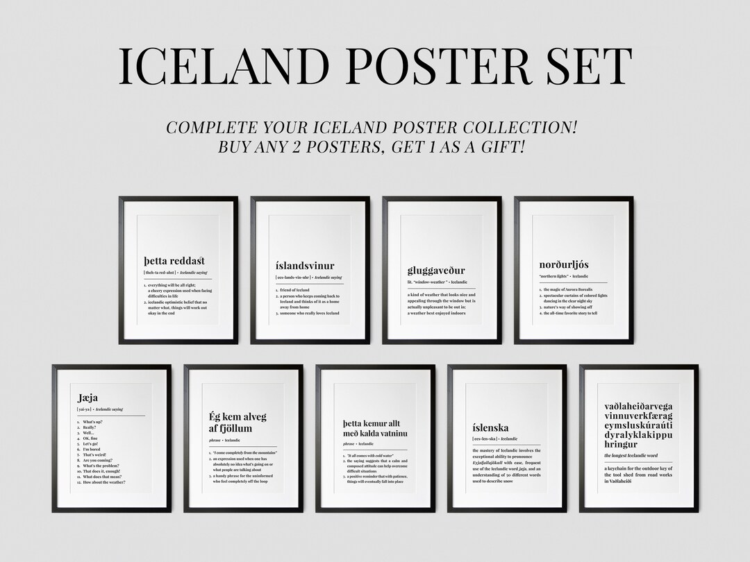 Iceland Set of 3 Posters, Icelandic Phrase Saying Poster, Icelandic ...