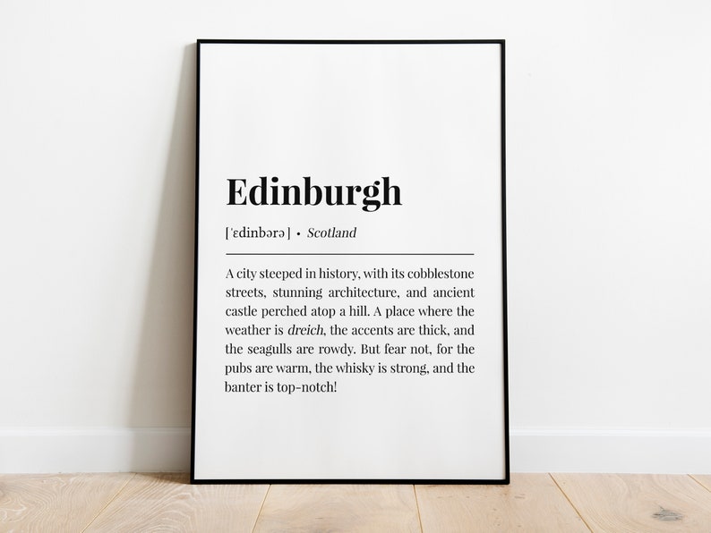 Edinburgh Scotland Digital City Poster, Word Definition Phrase Print ...