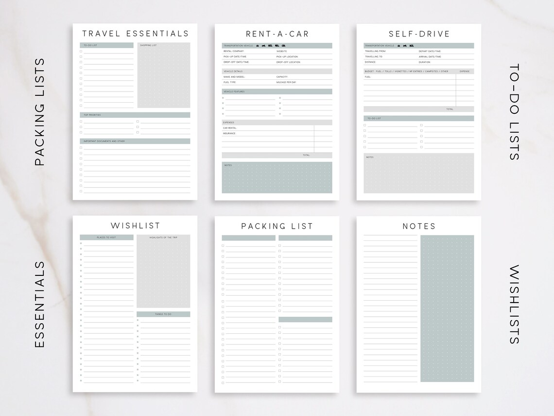 Digital Travel Planner Mint, Printable Travel Journal, Vacation Planner ...