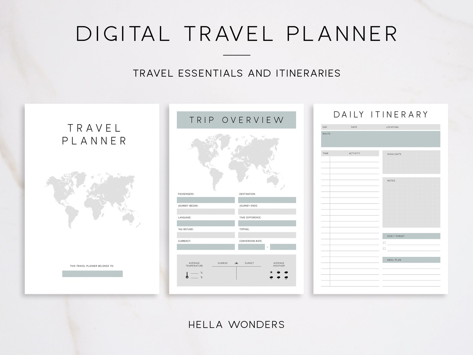 Digital Travel Planner Mint, Printable Travel Journal, Vacation Planner ...